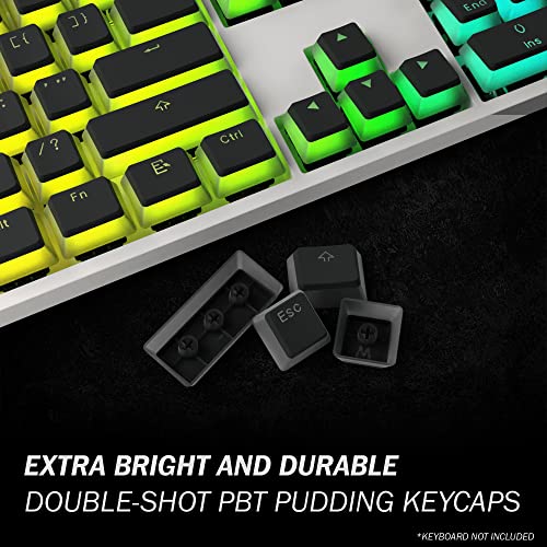 HK Gaming Pudding Keycaps Set | Doubleshot PBT Keycap Set | Full 108 OEM Profile Key Set | ANSI US-Layout | for Mechanical Keyboard | Compatible with Cherry MX, Gateron, Kailh, Outemu | Black