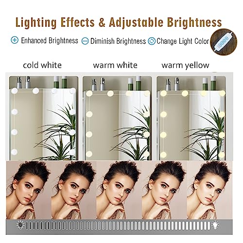 JBLCC Makeup Vanity Table with Lighted Mirror,Makeup Vanity with Lights and Drawers, Storage Shelves, Vanity Desk for Woman Girls, White (5951)