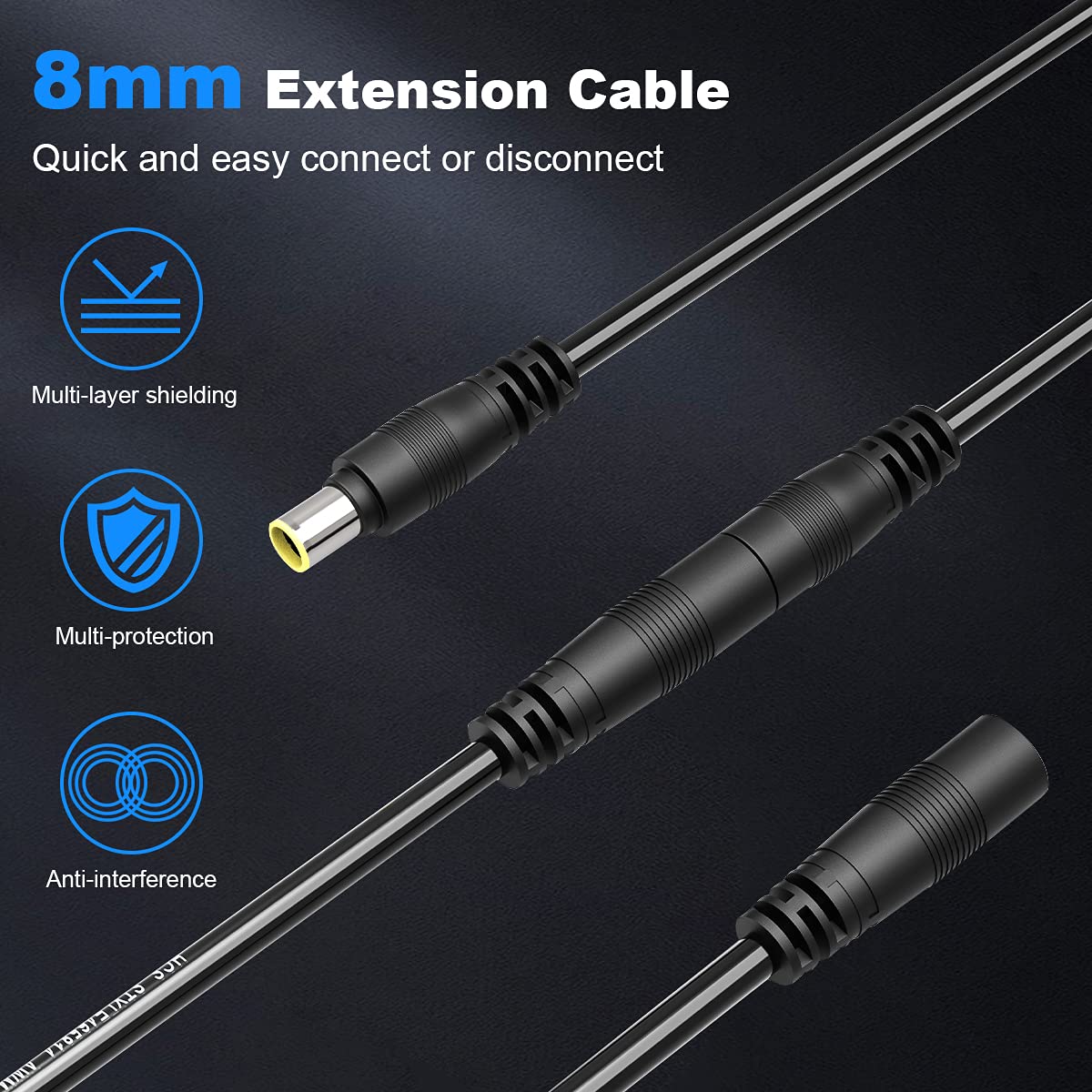 Electop DC 8mm Extension Cable 20Ft, DC 8mm Cord 14AWG DC 8mm Female to Male Adapter Connector Cable 8mm DC Power Plug for GZ Yeti Jackery Solar Generator Portable Power Station and Solar Panel
