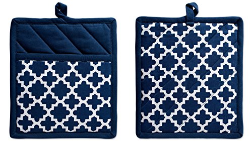 DII Lattice Basics Collection Kitchen Essentials, Potholder Set, Nautical Blue, 2, Piece