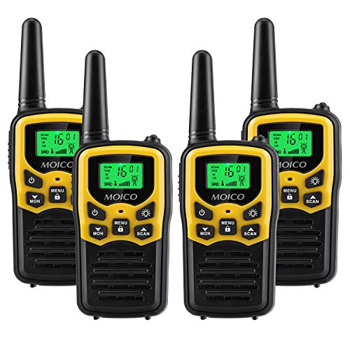 Walkie Talkies with 22 FRS Channels, MOICO Walkie Talkies for Adults with LED Flashlight VOX Scan LCD Display, Long Range Family Walkie Talkie Radios for Hiking Camping Trip (Yellow, 10 Pack)