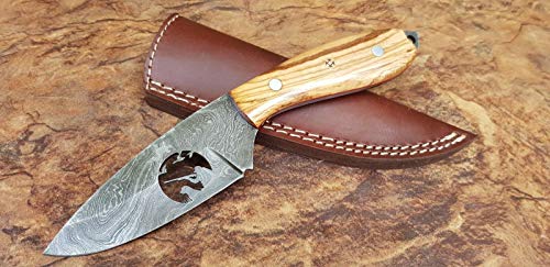 Carepro Hand Forged Damascus Steel Knife Olive Wood Handle Custom Made Hunting Knife