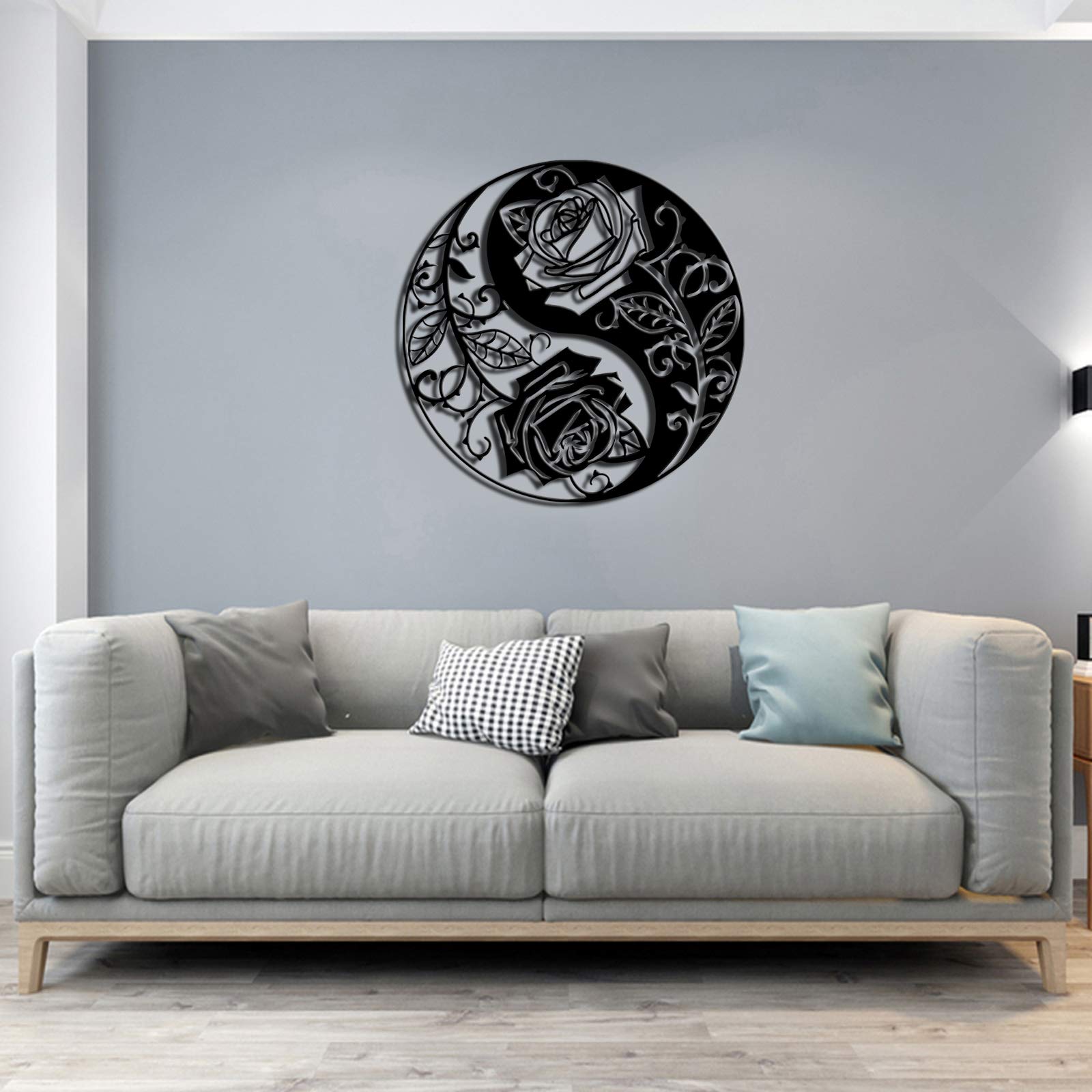 RyounoArt Rose Metal Wall Art Flower Wall Sculpture Black Metal Modern Artwork Indoor Outdoor Decorations Floral Metal Wall Hanging for Home Bedroom Living Room Garden