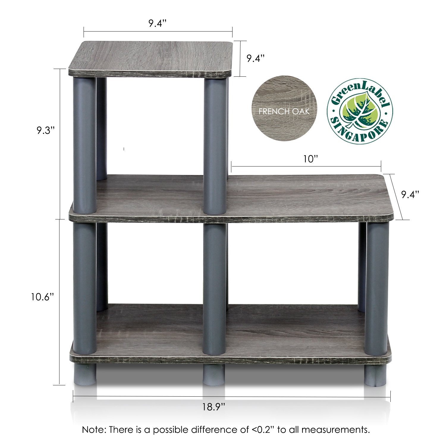 Furinno Turn-N-Tube Accent Decorative Shelf, French Oak/Grey