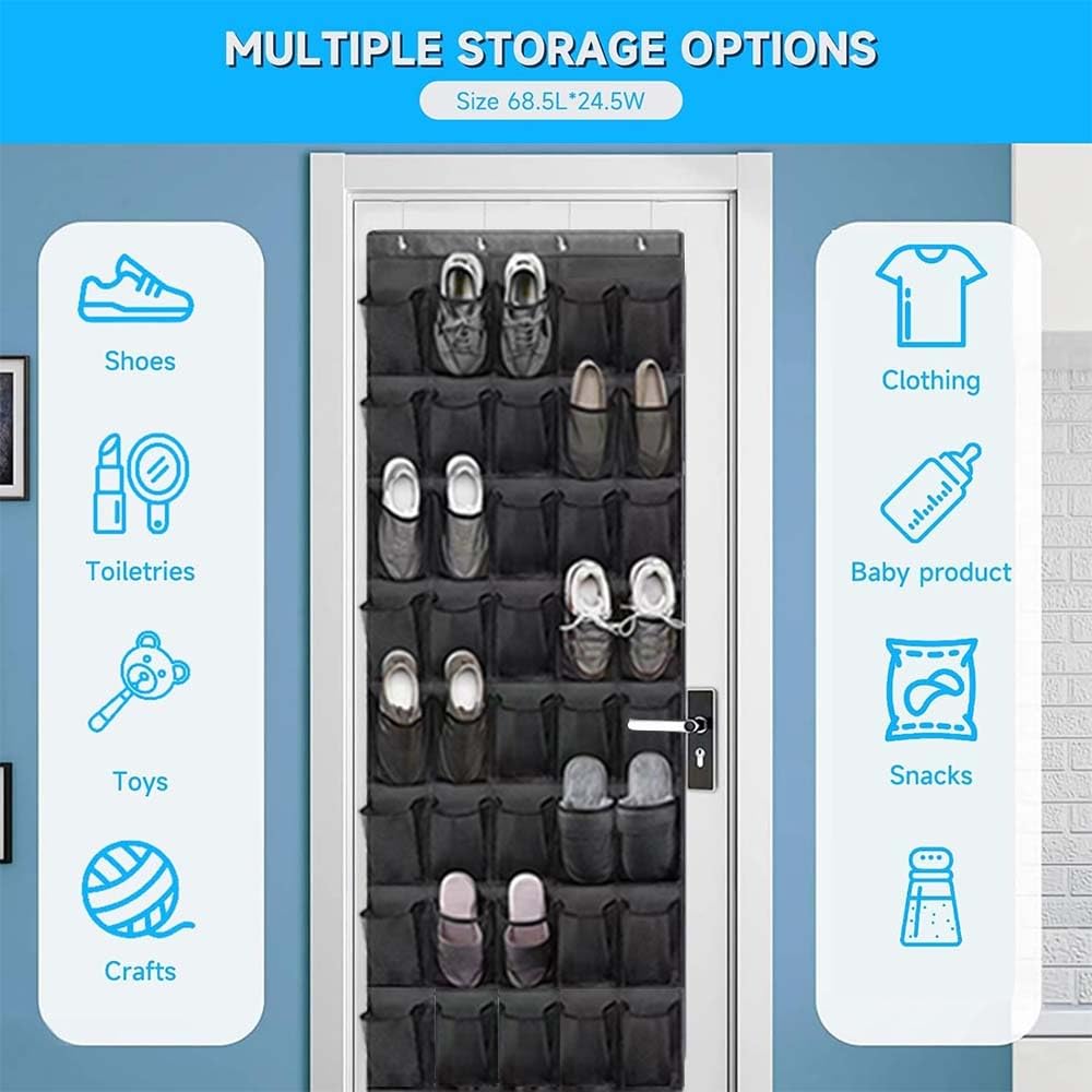 Door Shoe Organizer with 40 Large Clear Mesh Pockets, Sturdy Oxford Cloth Hanging Shoe Rack, for Entryway Bedroom Bathroom Pantry Shoe Storage