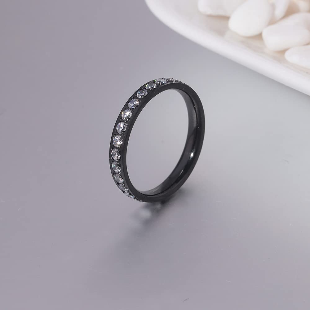 CiNily Black Gold Plated Stainless Steel Cubic Zirconia Band Rings for Women Size 6