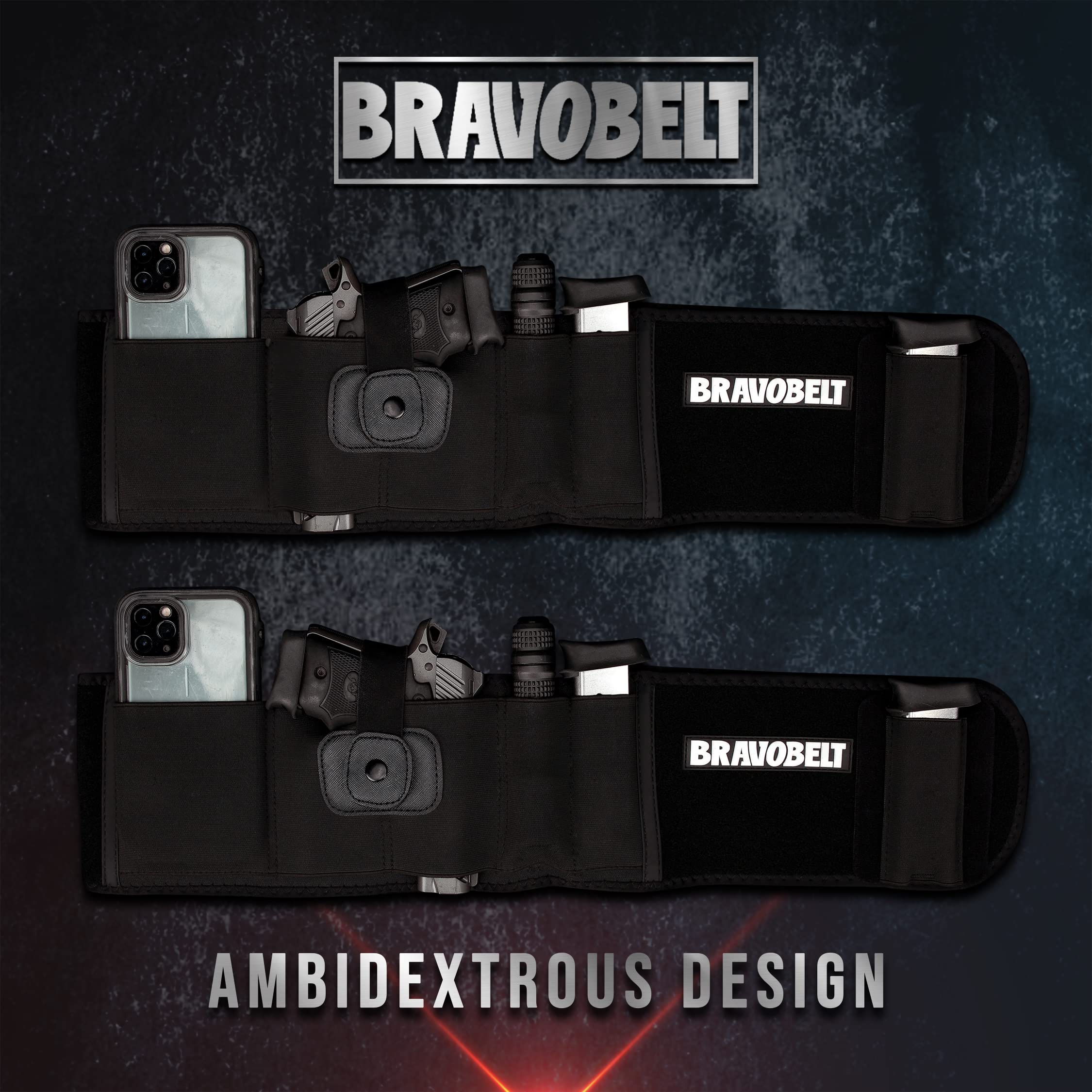 BRAVOBELT Belly Band Holster - Athletic Flex FIT for Running, Jogging, Hiking - G17-43 S&W M&P 40 Shield Bodyguard Kimber (Up to 44" Belly, Black)