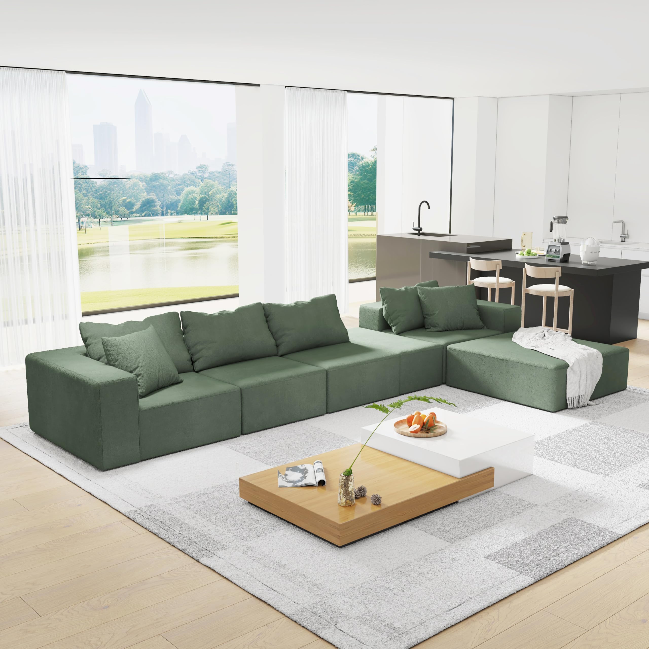 FREESNOOZE Modern Modular Minimalist Couch, L Shaped Sectional Living Room Sofa Set with 6 Pillows, Free Combination Chenille Sofa Couch for Living Room(Beige)