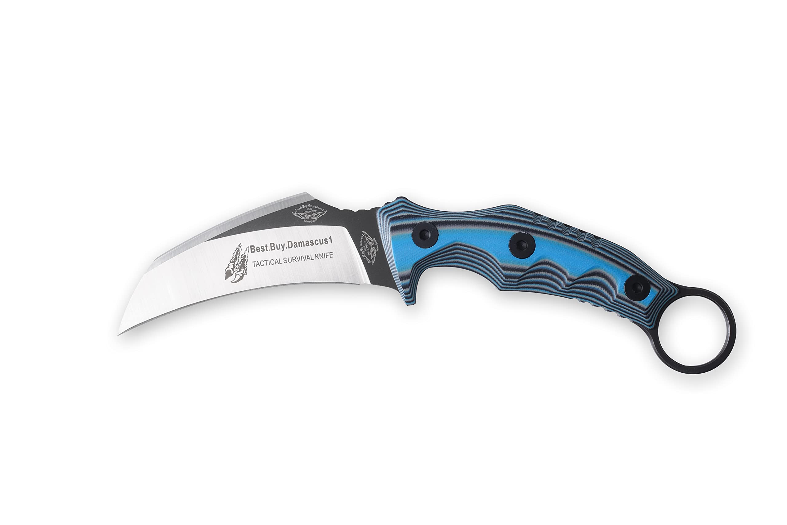 Best.Buy.Damascus1 Hunting knife Survial Blue G10 Fixed Blade Knife with Kydex Sheath Prime Qulity