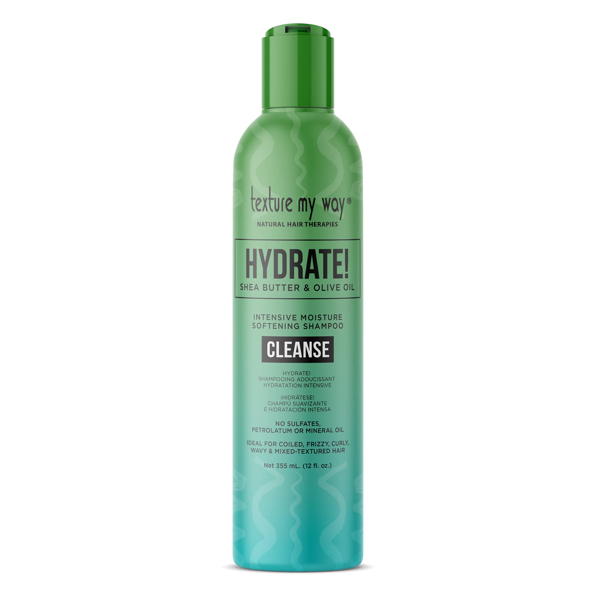 Texture My Way Natural Hair Therapies Hydrate! Hair Moisture Intensive Softening Shampoo, Ideal for Coiled, Frizzy, Curly Hair, 12 oz