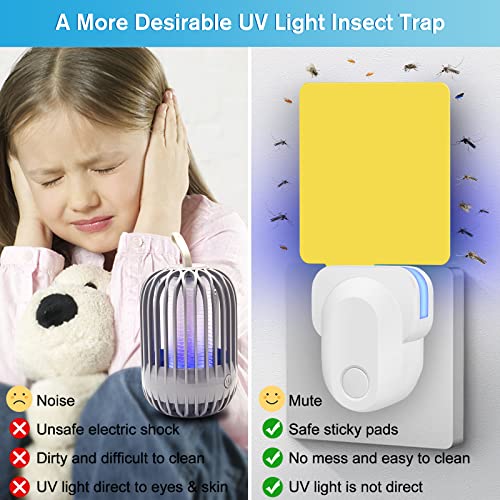 Flying Insect Trap Plug-In, 2023 Upgrade Mosquito Killer, Safe Non-Toxic UV Light Attractant Indoor Plug-In Night Light Fly Trap with Sticky Pad for Flies, Gnats, Moths(2 Pack, White)