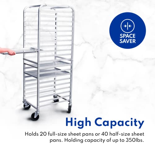 New Star Foodservice 36527 Commercial-Grade Aluminum 20-Tier Sheet Pan/Bun Pan Rack, 26" L x 20" W x 69" H with Brake Wheels