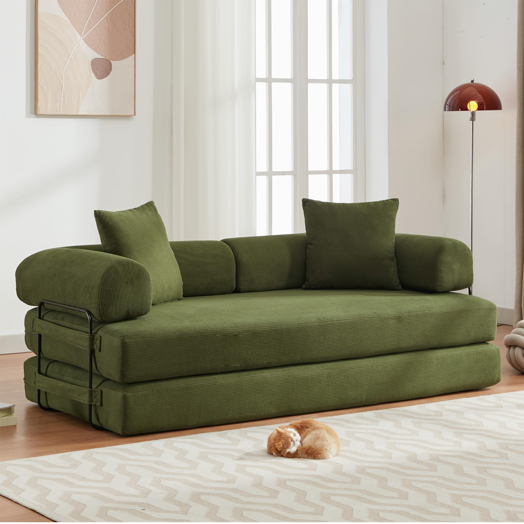Fjzhai Sleeper Sofa Couch Bed,78.5" Corduroy 3 Seater Sofa Bed,4 in 1 Convertible Couch,Small Folding Couch for Living Room Apartment,Bedroom