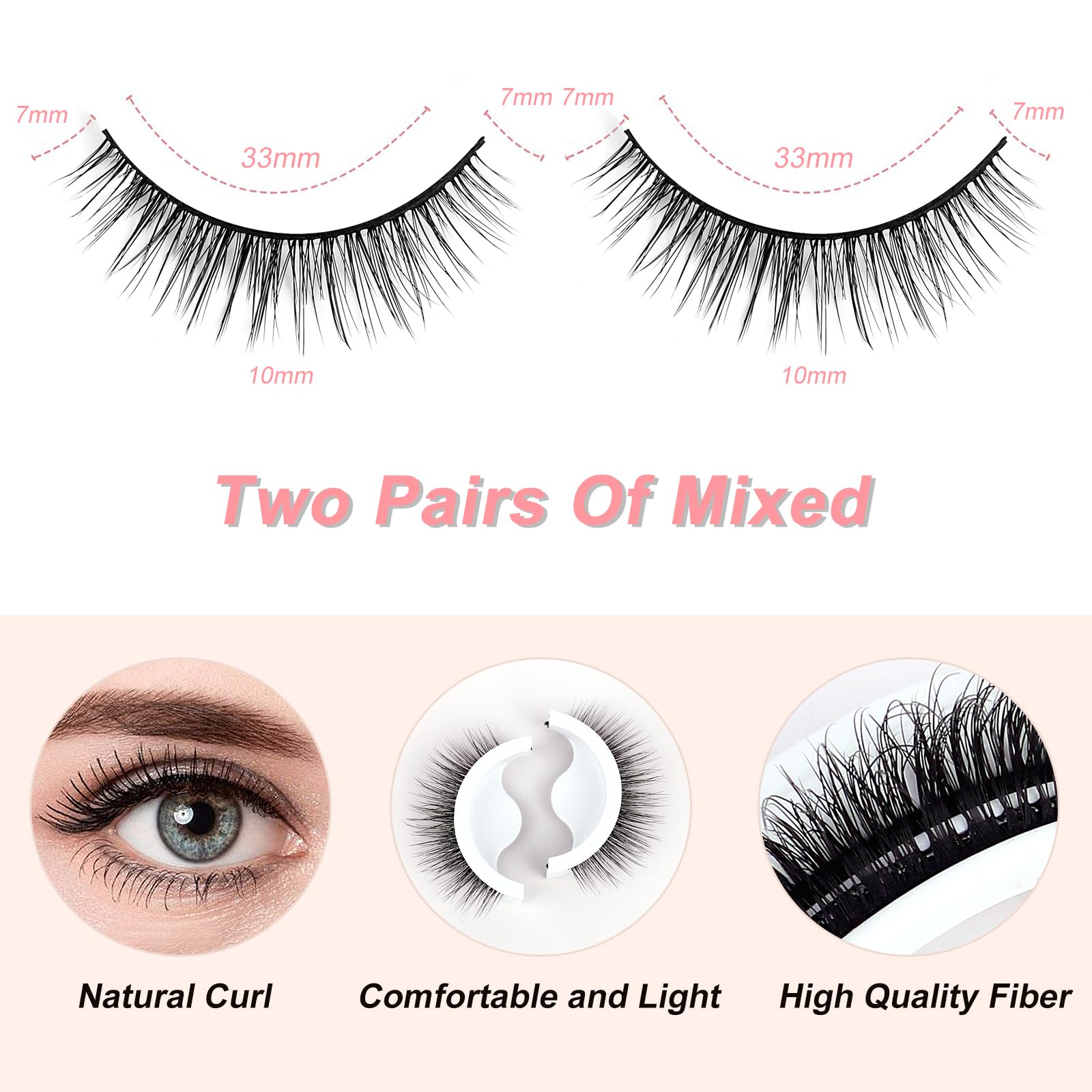 CLTJMM Self Adhesive Eyelashes, Reusable Adhesive Eyelashes, Self Adhesive Eyelashes Reusable Self Sticking, Natural Lashes False Eyelashes Natural Look, No Glue Eyelashes Easy to Wear (2 Pairs)