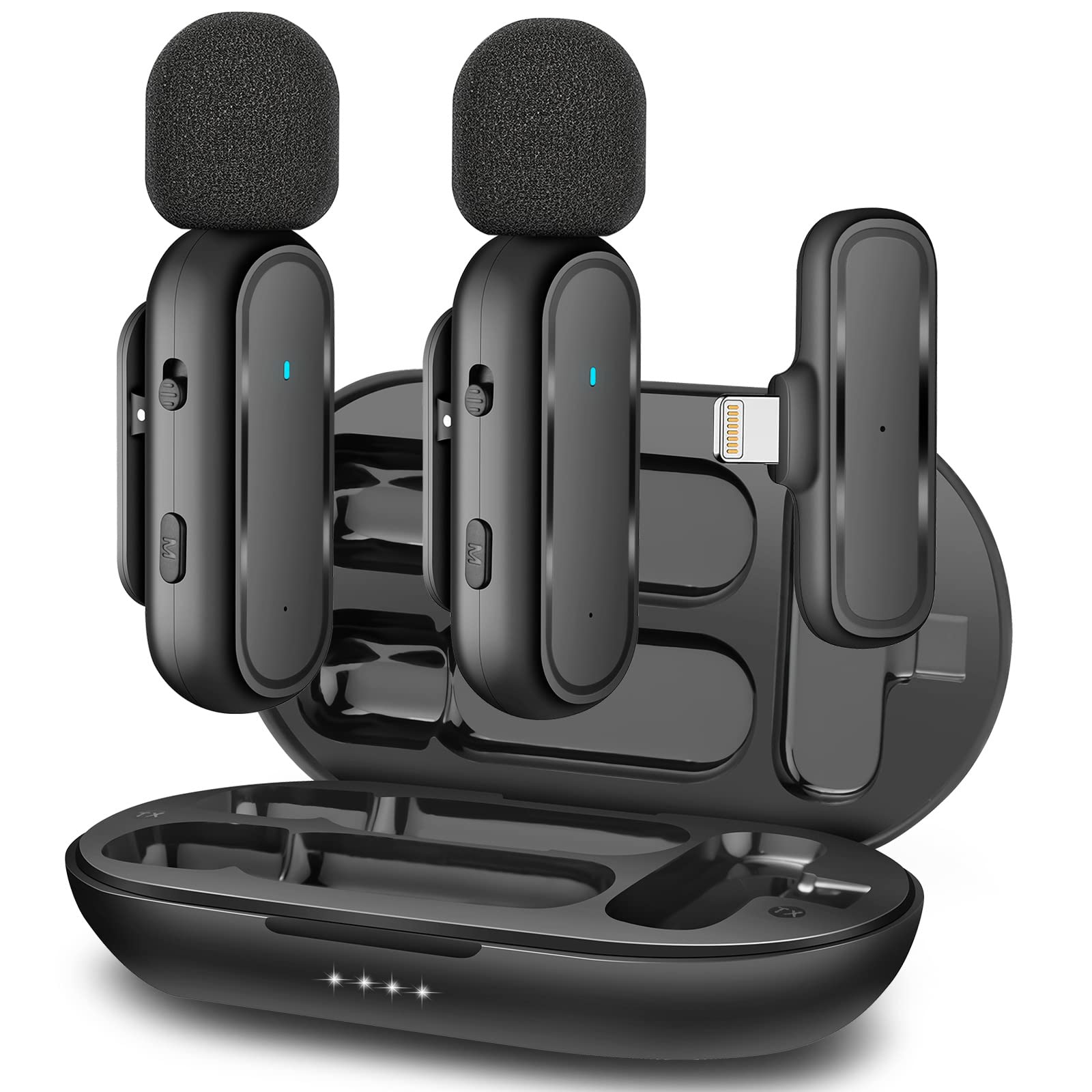 DORAXXD 2 Pack Wireless Lavalier Microphone for iPhone iPad, with Charge Case, 8h 70ft Plug-Play, Noise Reduction, Clip-On Professional Lapel Mic for Video Recording, Interview, YouTube, TikTok, Vlog