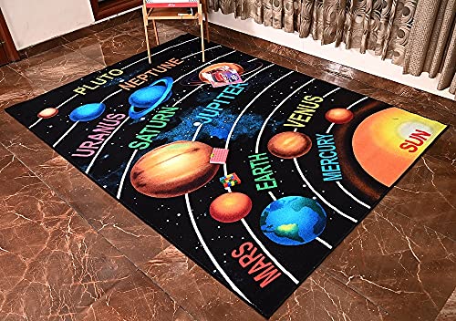 Furnish my Place 761 Solar System HD 4'4"x6'9" Area Rug Solar System for Playroom | Bedroom & Classroom | Washable Floor Mat | Contemporary Design | Multicolor