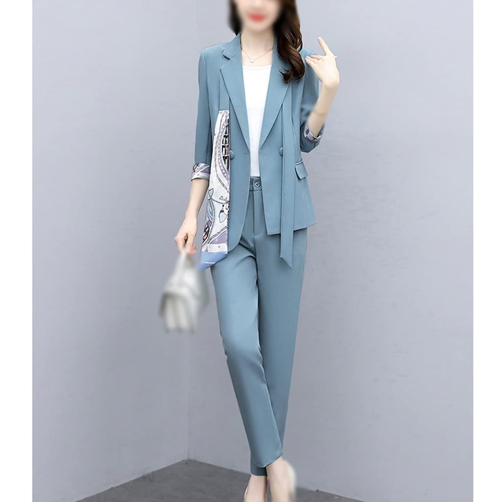 DHTDVD Women's Suit Suit Spring and Summer Slim Women's Pants Suit Jacket & High Waist Pants Casual Two-Piece (Color : D, Size : XL Code)