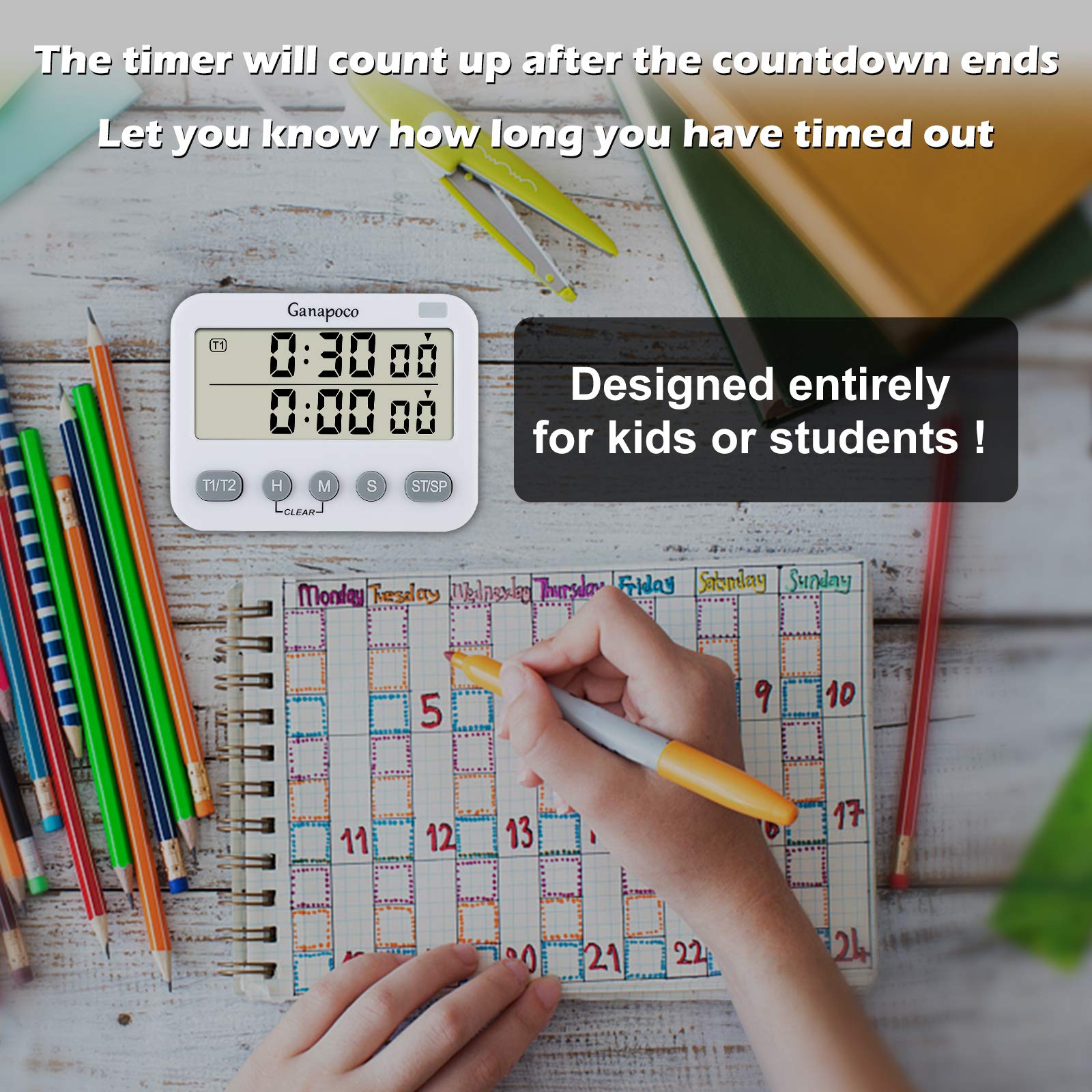 Dual Digital Timer, Kitchen Timer for Cooking Countdown Timers Pomodoro Timer with Magnetic - AAA Batteries Included