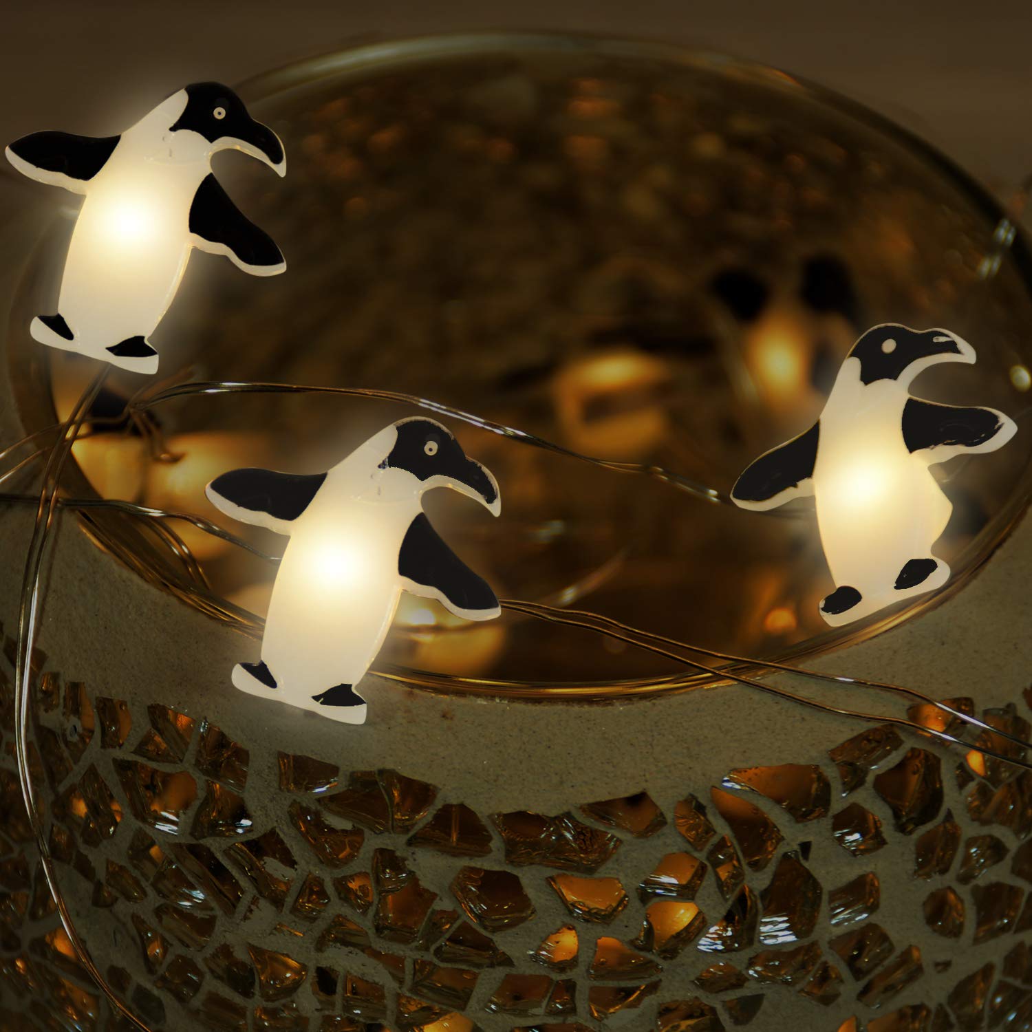 Brooklyn Lighting Company 12 Foot LED Wire Lights Strip with 36 Penguin Shaped Bulbs Battery Operated String Lights (12FT, Penguin)