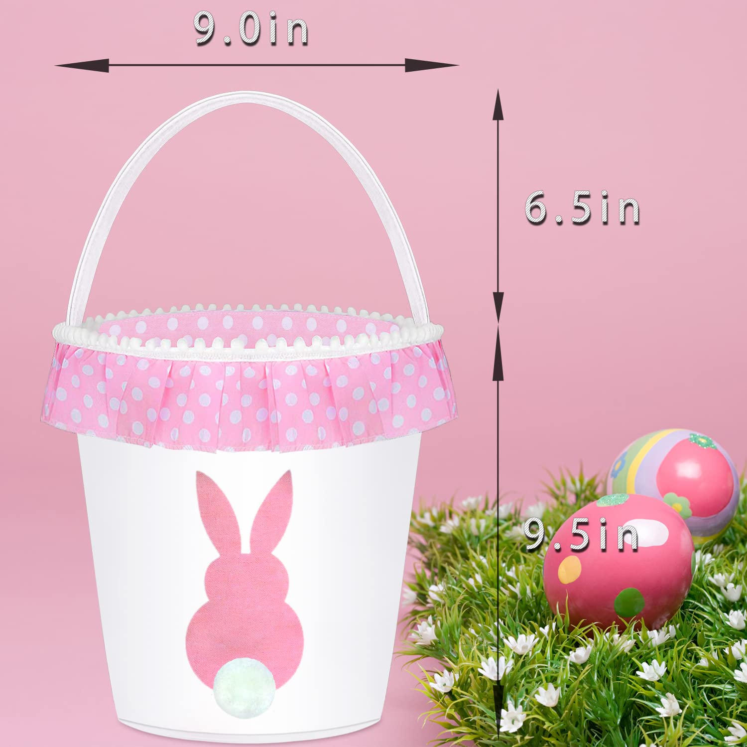 Doxrmuru Easter Basket for Kids Easter Bunny Basket Easter Gift Bags Eggs Hunt Cotton Bag Kids Easter Tote Bag Easter Decorations (Pink)