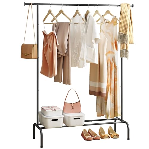Gewudraw Clothes Rack, Metal Clothing Garment Rack, Extendable Freestanding Closet Wardrobe Rack Simple Clothing Organizer for Hanging Clothes