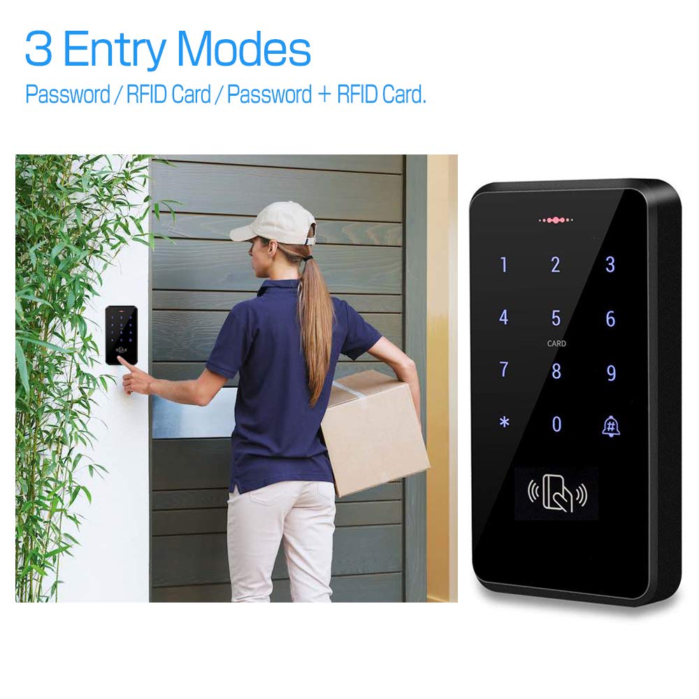 HERNAS Professional Access Control Kit, IP68 Fully Waterproof RFID Keypad(3000 Users Capacity) + 180KG/380lbs Magnetic Door Lock + DC12V 3A Power Supply + Release Switch and 10PCS Key Fobs, Outdoor