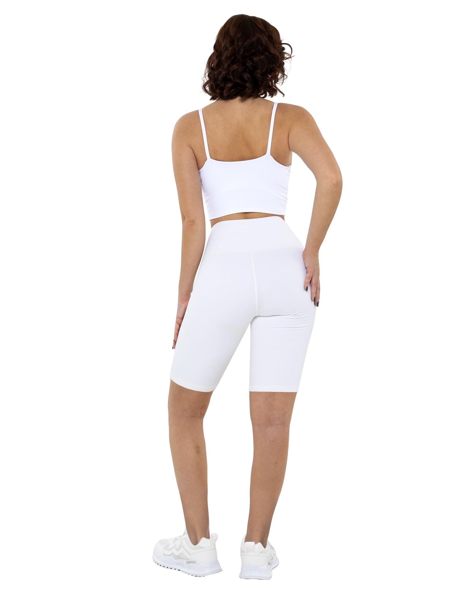 CHRLEISURE High Waisted Spandex Biker Shorts, Workout Booty Soft Yoga Shorts for Women (3" White, M)