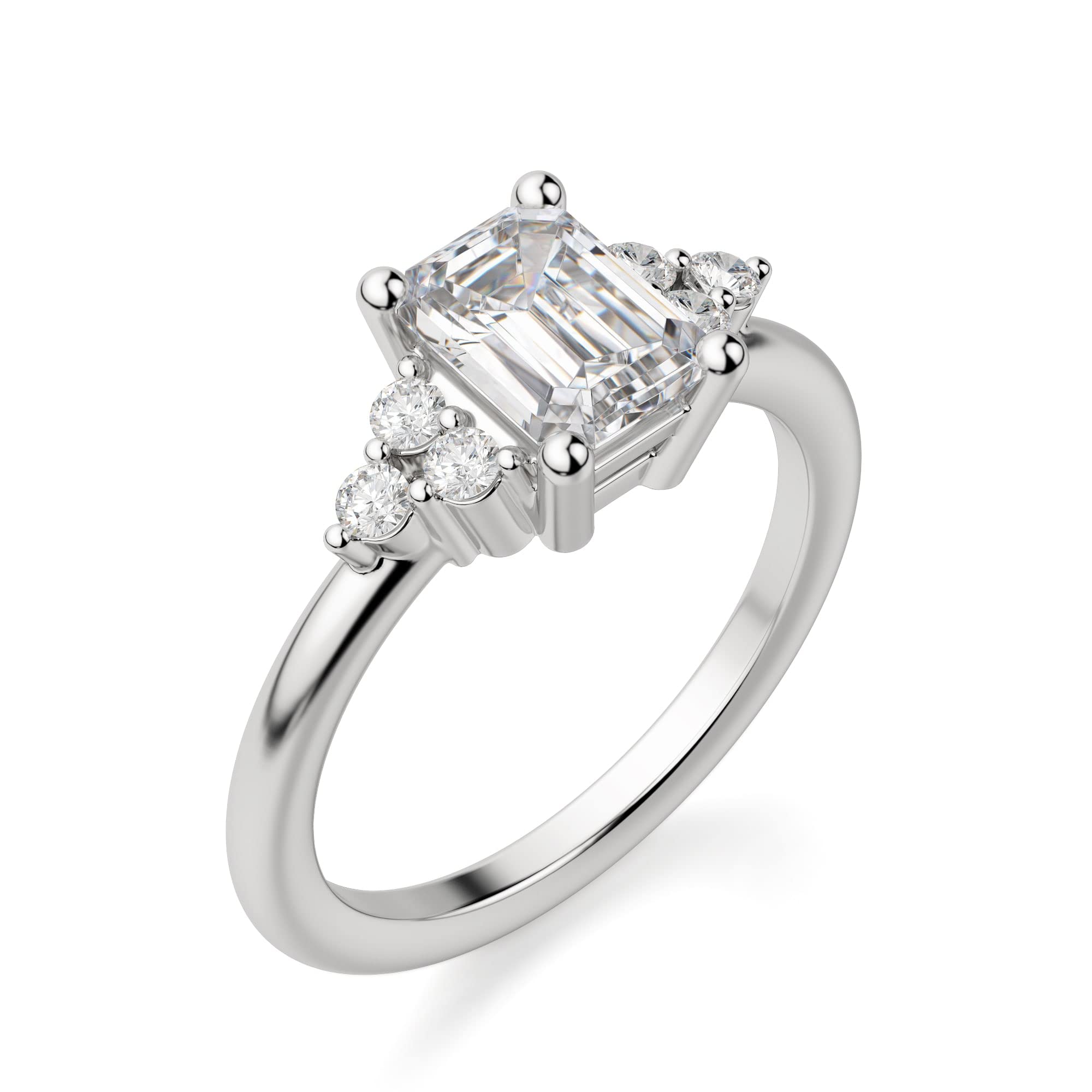 Diamond Nexus Moissanite Muse Emerald Cut Engagement Ring 1 Ct. DEW Center Emerald Cut Wedding Jewelry, F-G Color, VVS 1 Clarity, Solid 14K White Gold, Ring Size 4
