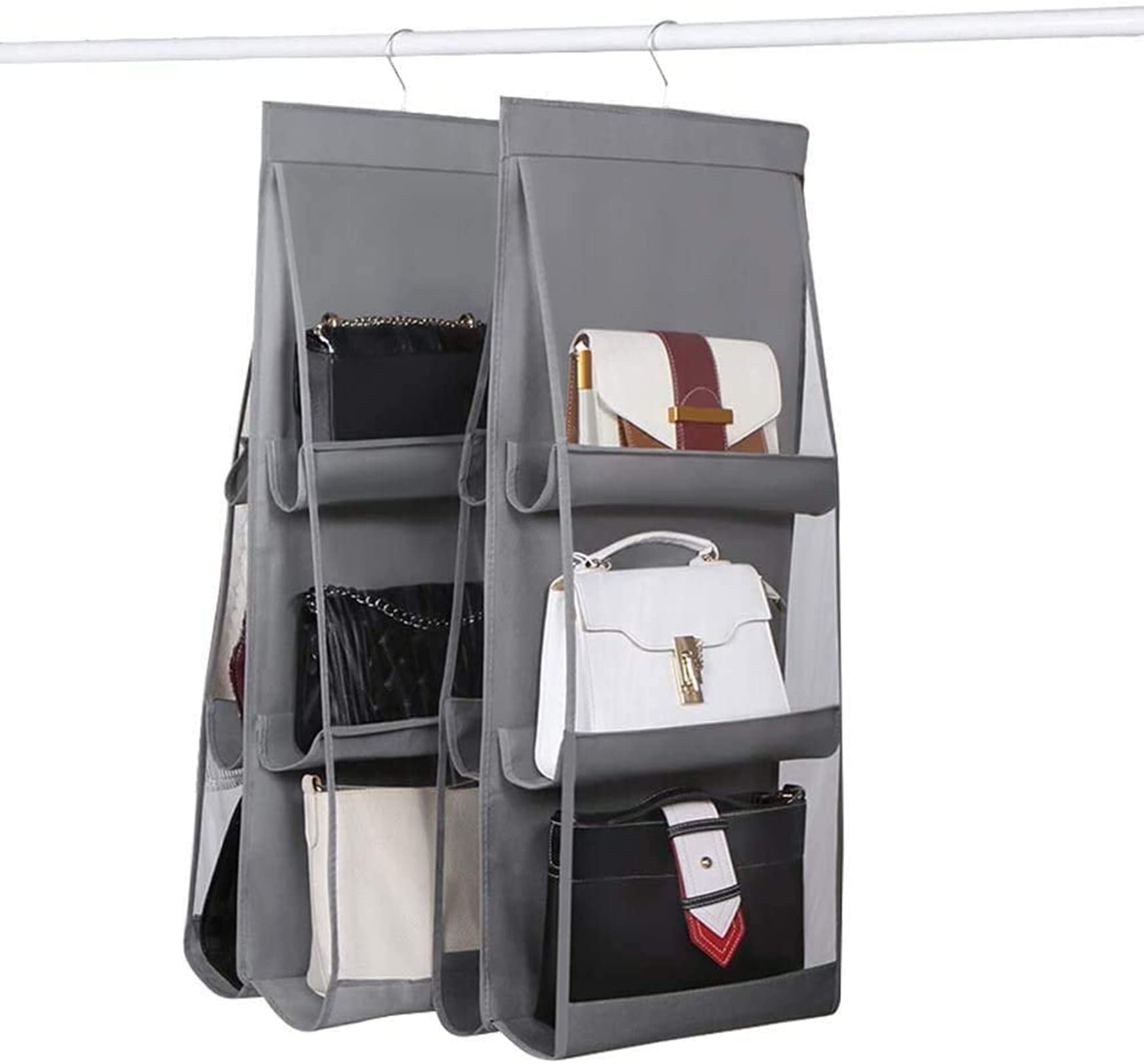 ThunderStar Hanging Closet Organizer Dust-Proof Storage Wardrobe Handbag Holder, Dual-Sided 6 Clear See-Through Pockets