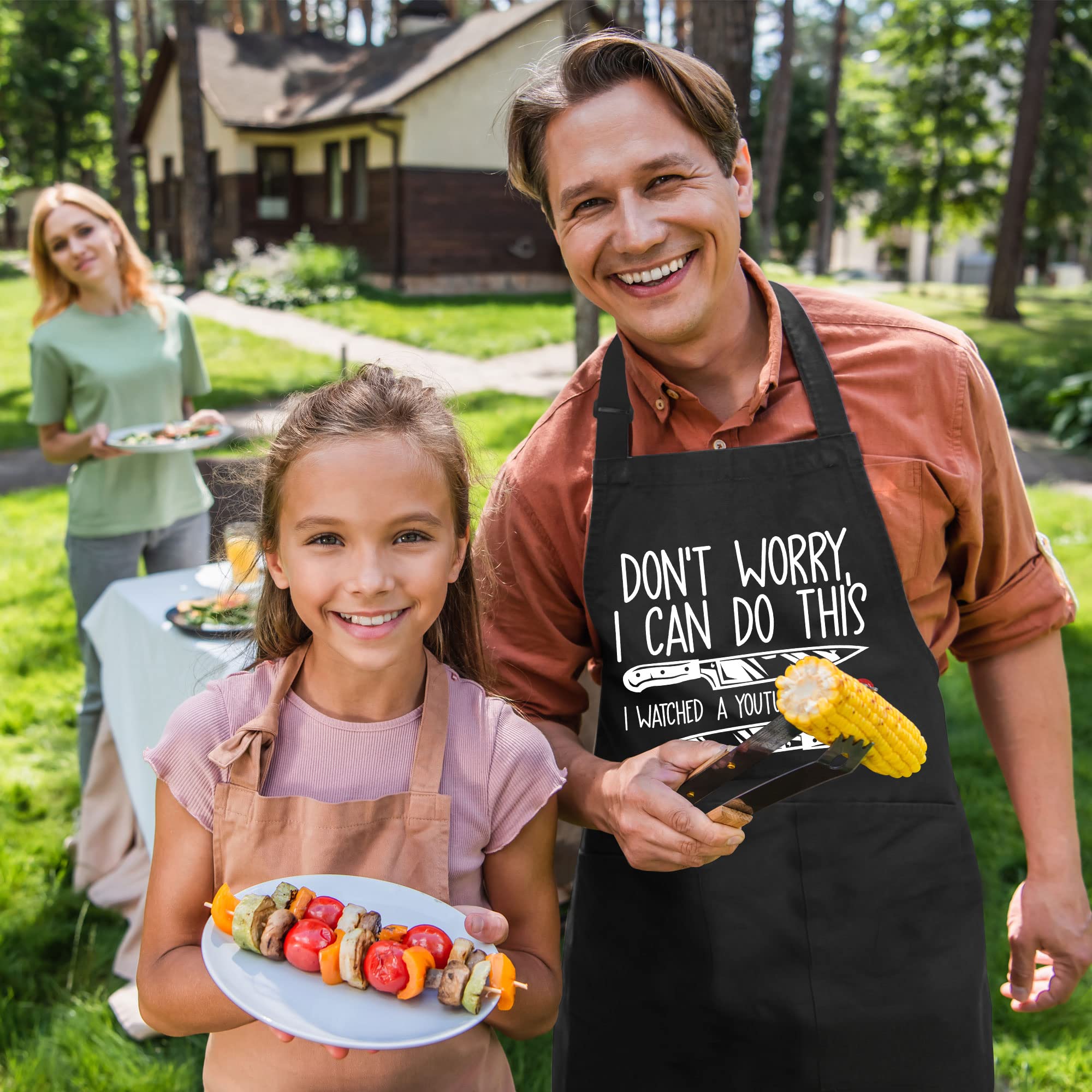Cusugbaso Funny Aprons for men, Chef Cooking Aprons One Size with Three Pockets Funny Grill Gifts for Men, Dad, Husband - Cooking Chef Aprons for Birthday, Christmas, Fathers Day