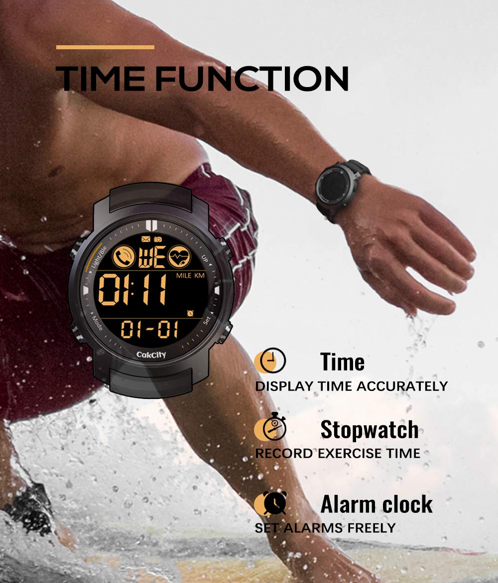 CakCity Mens Digital Sport Watches for Men Wrist Watches with Heart Rate, Pedometer, Steps Tracker