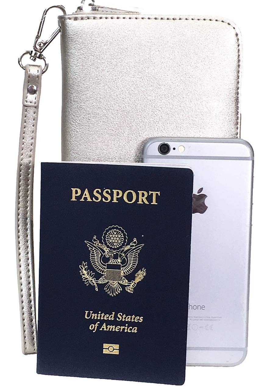 Zzfab Faux Leather Wallet Zip Around clutch Passport Wallet with Check Book Holder Pewter