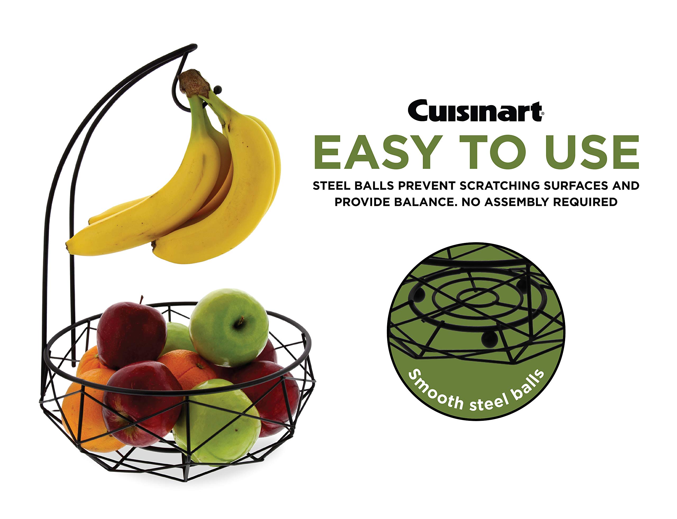 Cuisinart Stainless Steel Fruit Basket with Banana Hanger, Matte Black - Perfect Fruit Basket for Kitchen & Dining Tables to Showcase & Organize Fresh Produce - Sturdy Banana Holder with Fruit Storage