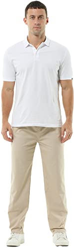 HOEREV Men Casual Beach Trousers Linen Summer Pants, Beige, Large