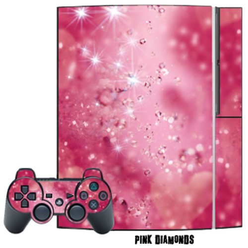Mightyskins Protective Skin Decal Cover Sticker Compatible with Playstation 3 Console + Two PS3 Controllers - Pink Diamonds