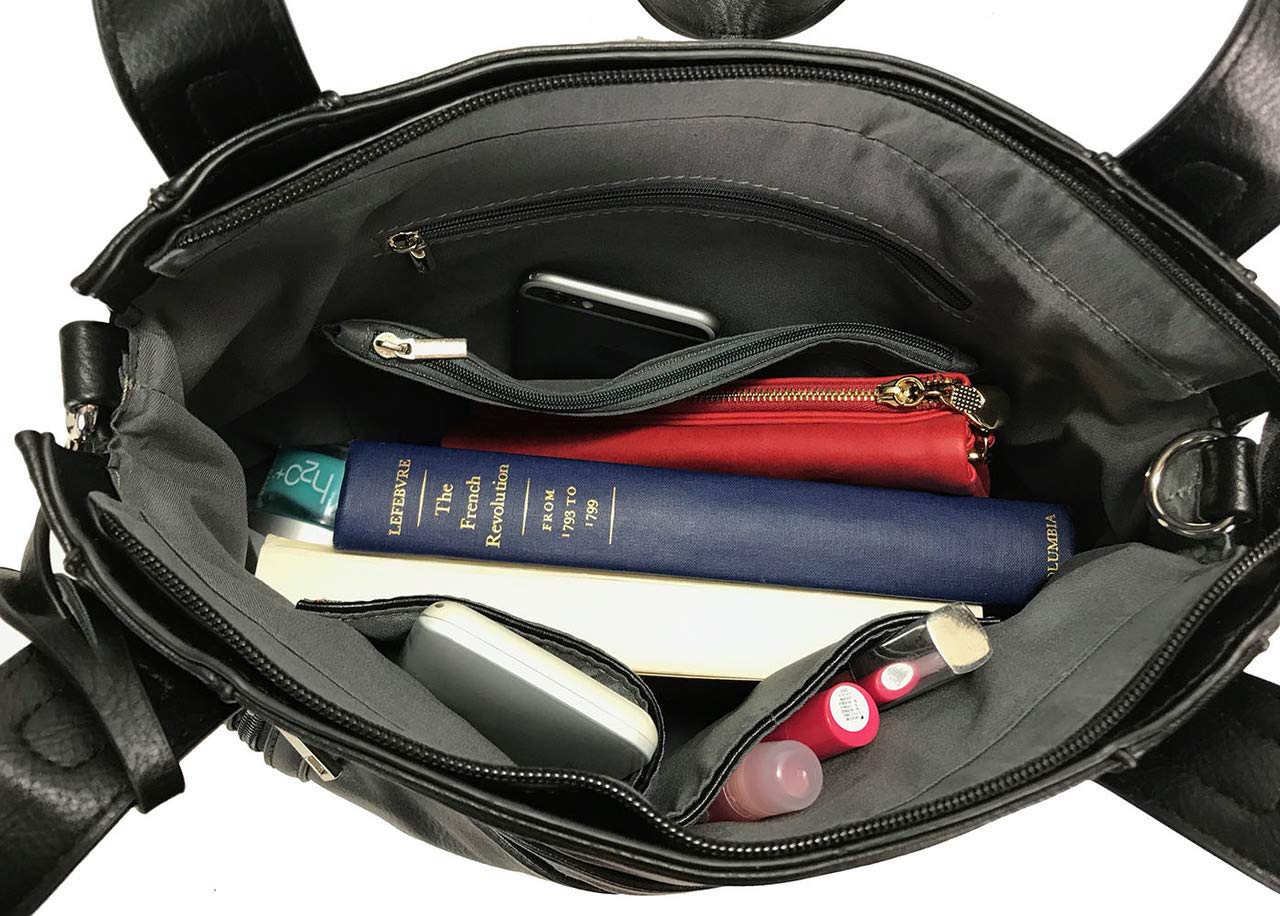 Zzfab Multi Pockets Double Handles Faux Leather Concealed Carry Purse with Hidden Locking Zipper Turquoise
