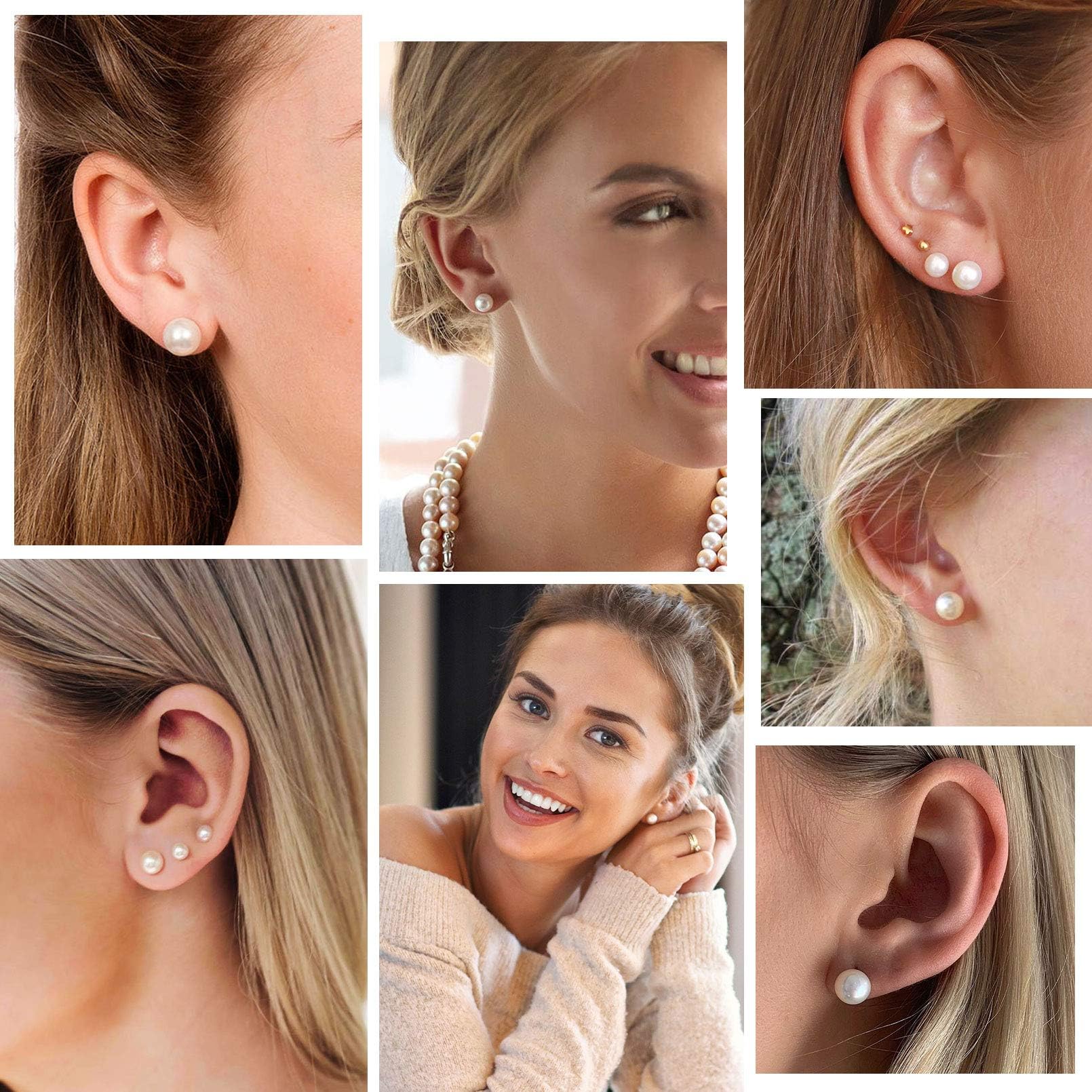 ChicSilver Pearl Stud Earrings for Women 4MM Freshwater Cultured White Button Pearl Earrings 925 Sterling Silver Small Studs for Sensitive Ear