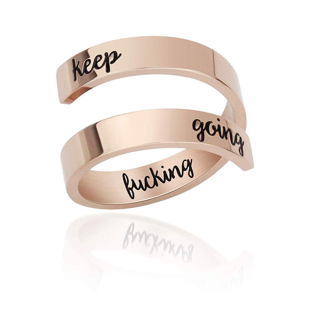 BRBAM Best Sister Gift- Inspirational Engraved Bar Necklace and Bracelet Jewelry for Her (Ring-Keep Fucking Going-RG)
