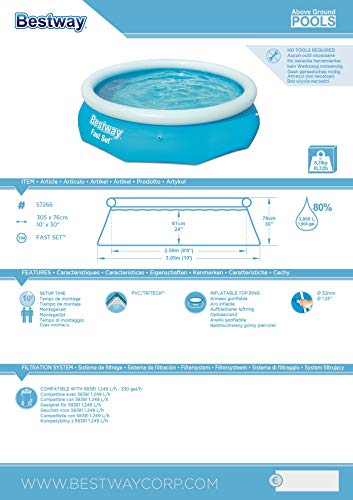 Bestway 10ft Fast Set Pool | Above Ground Swimming Pool for Kids and Adults, Outdoor Inflatable Pool, 3,800L