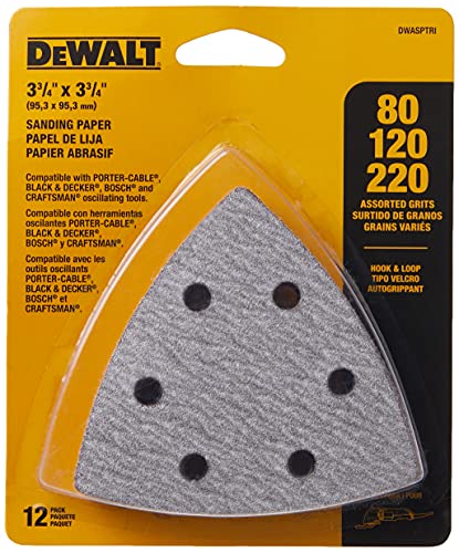 DEWALT Sandpaper Assortment, Hook and Loop Triangle, 12-Pack (DWASPTRI)