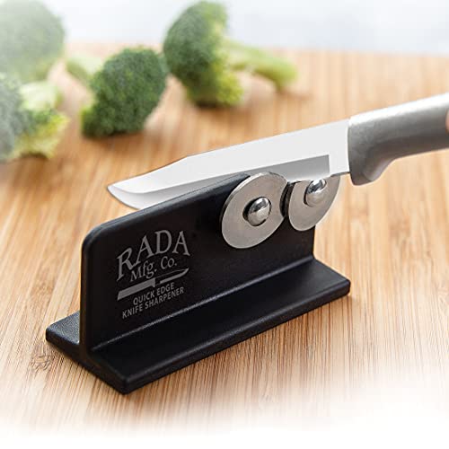 Rada Cutlery Quick Edge Knife Sharpener – Stainless Steel Wheels Made in the USA, 4 Pack