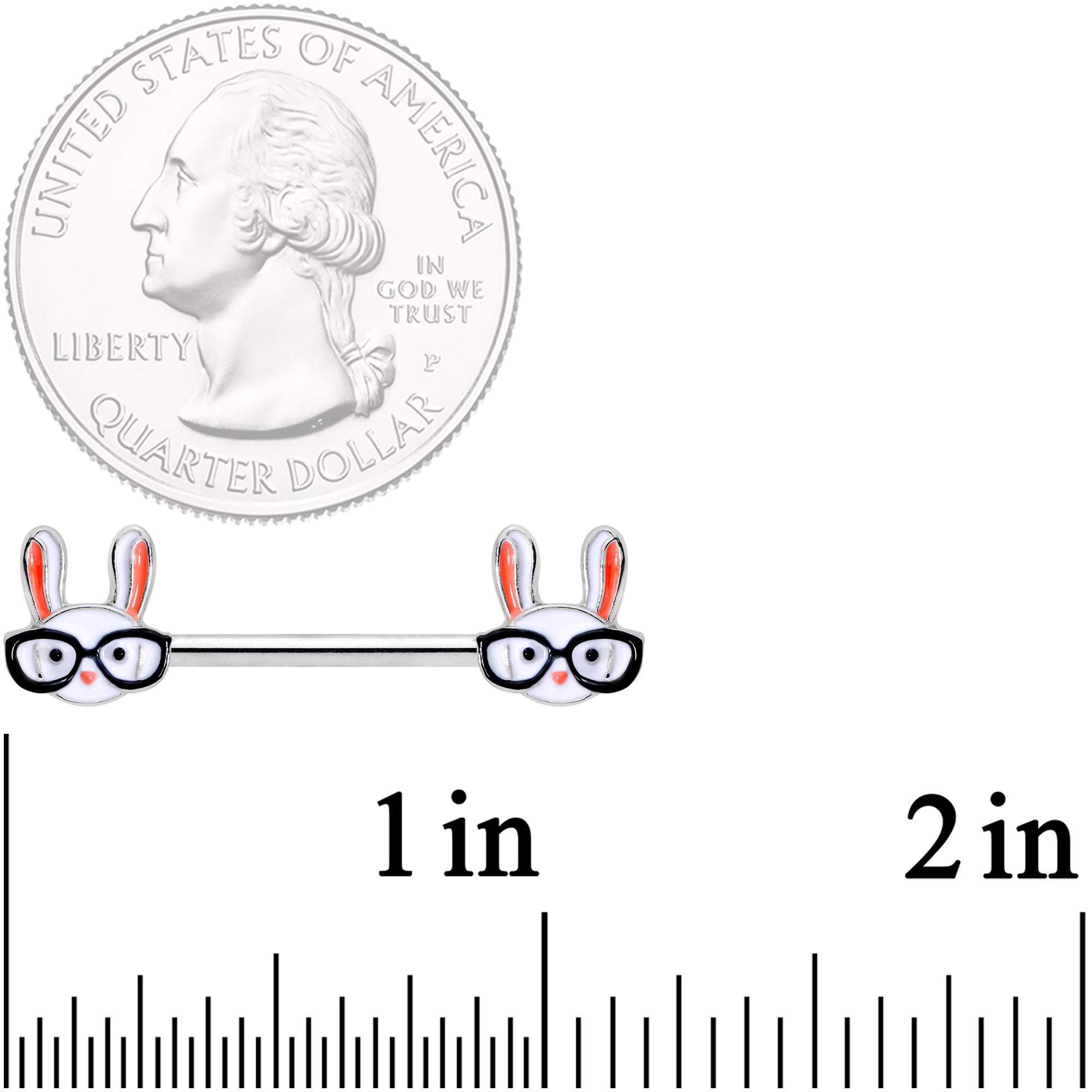 Body Candy 14G Womens Nipplerings Piercing 316L Stainless Steel 2Pc Nerdy Bunny Rabbit Nipple Ring Set 5/8"
