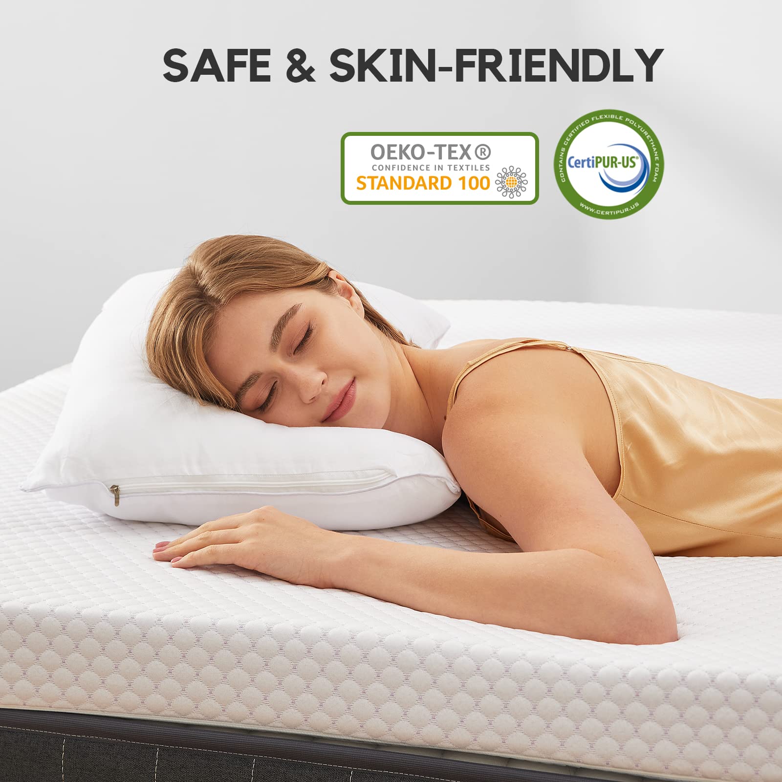 Marsail 3 Inch Gel Memory Foam Mattress Topper for Cooling Sleep, Premium Bed Topper with Non-Slip Removable Soft Cover, CertiPUR-US Certified, Queen White
