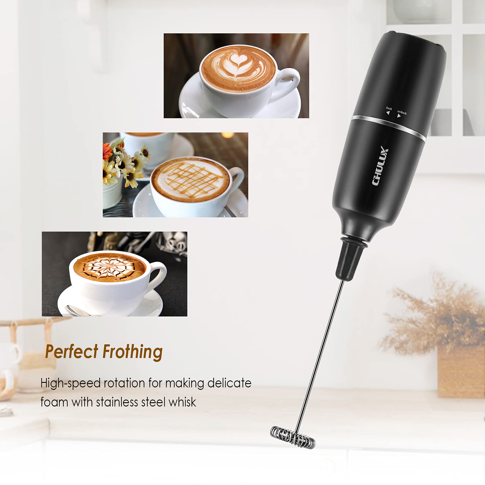 CHULUX Single Cup Coffee Maker with Milk Frother,One Button Operation Compact Coffee Machine with Auto Shut-Off for Capsule or Ground Coffee,Cyan