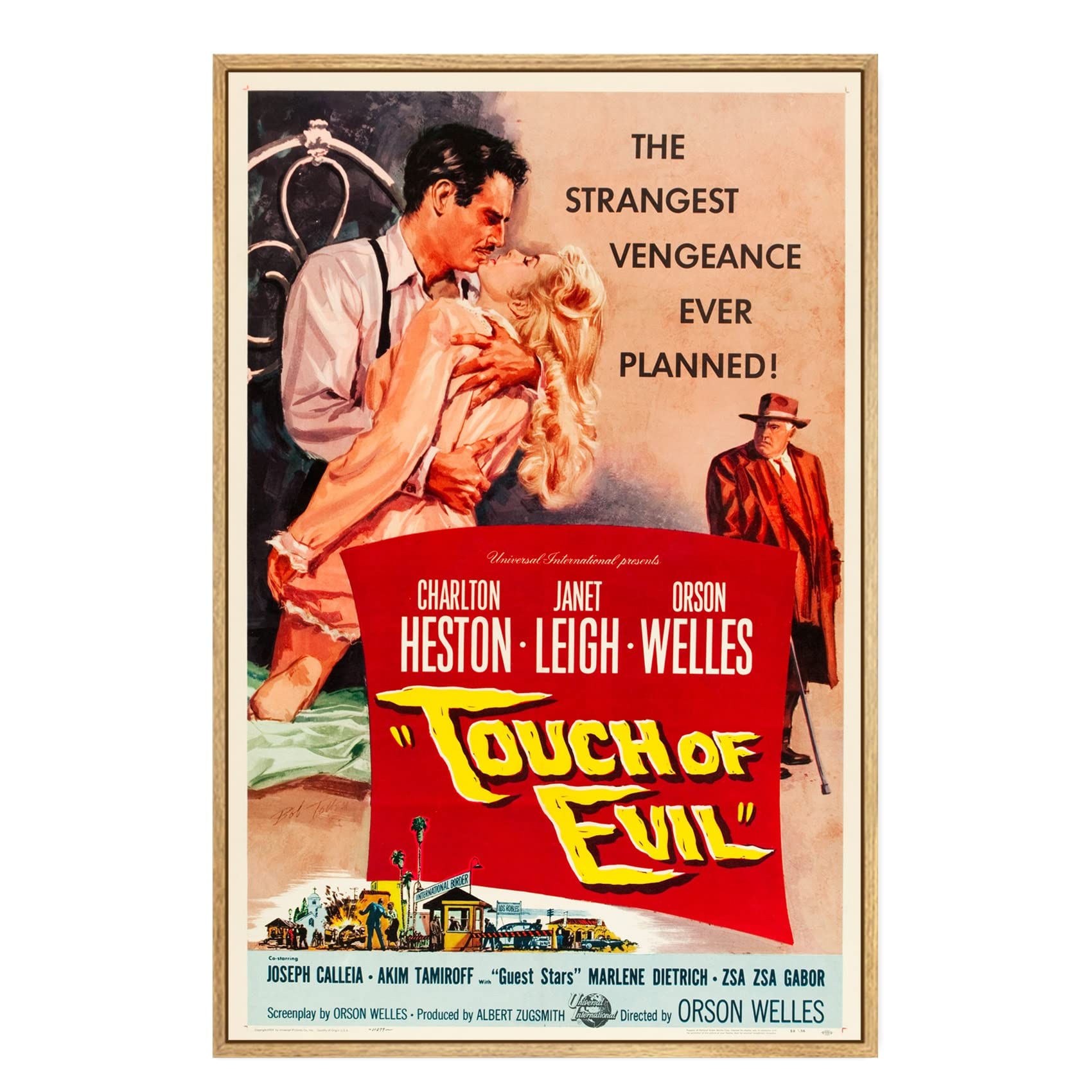 Touch Of Evil Charlton Heston Janet Leigh Orson Welles 1958 Movie Poster Print,Home Wall Art Decoration Poster Retro (Framed)