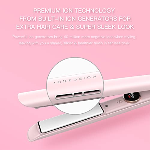 LENA Ionic Flat Iron | Ceramic Hair Straightener | 1" Professional Styling Tools for Straightening and Curling, Extra Ion Care, Max 450 F, Dual Voltage, Pink