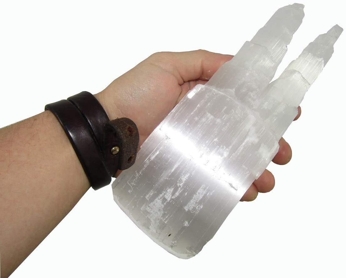 CircuitOffice Selenite Twin Tower Skyscraper, Selenite Mountain, 6" Selenite Twin Points for Healing, Positive Energy, Meditation, Protection, Powers, Decoration or Gift