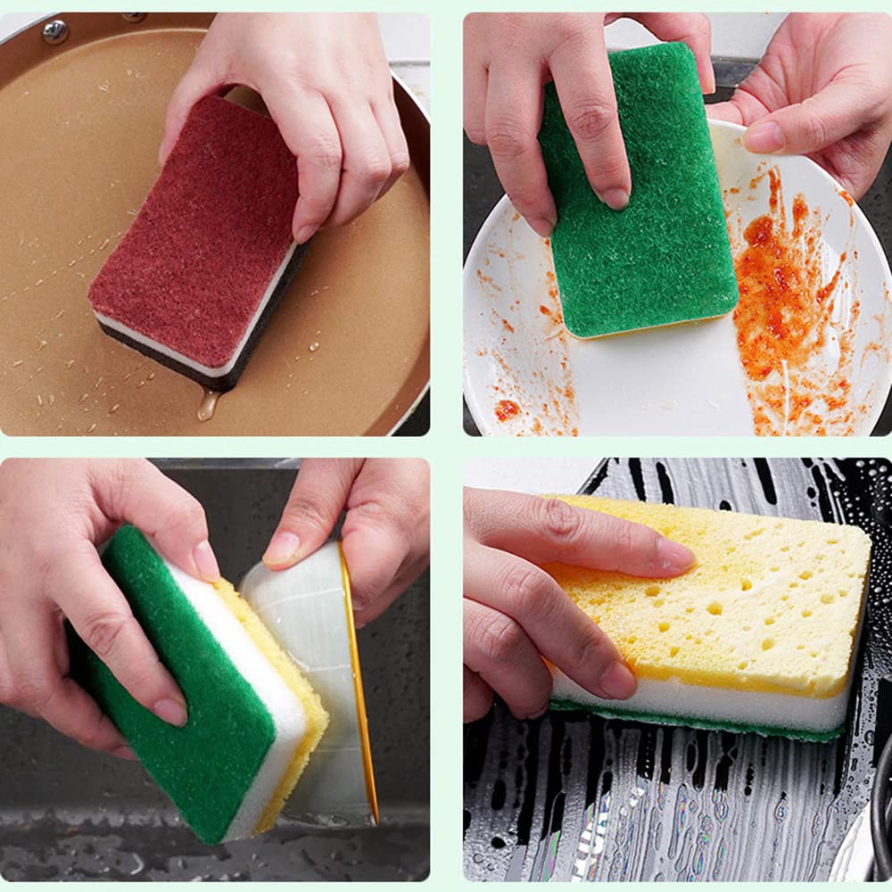 Color Sponge - High Density Scratch-Free Multipurpose Dish Sponge Color Variety Pack - BPA Free & Made with Polymer Foam - Dual-Sided Dishwashing Kitchen Sponge (Green+White+Yellow)