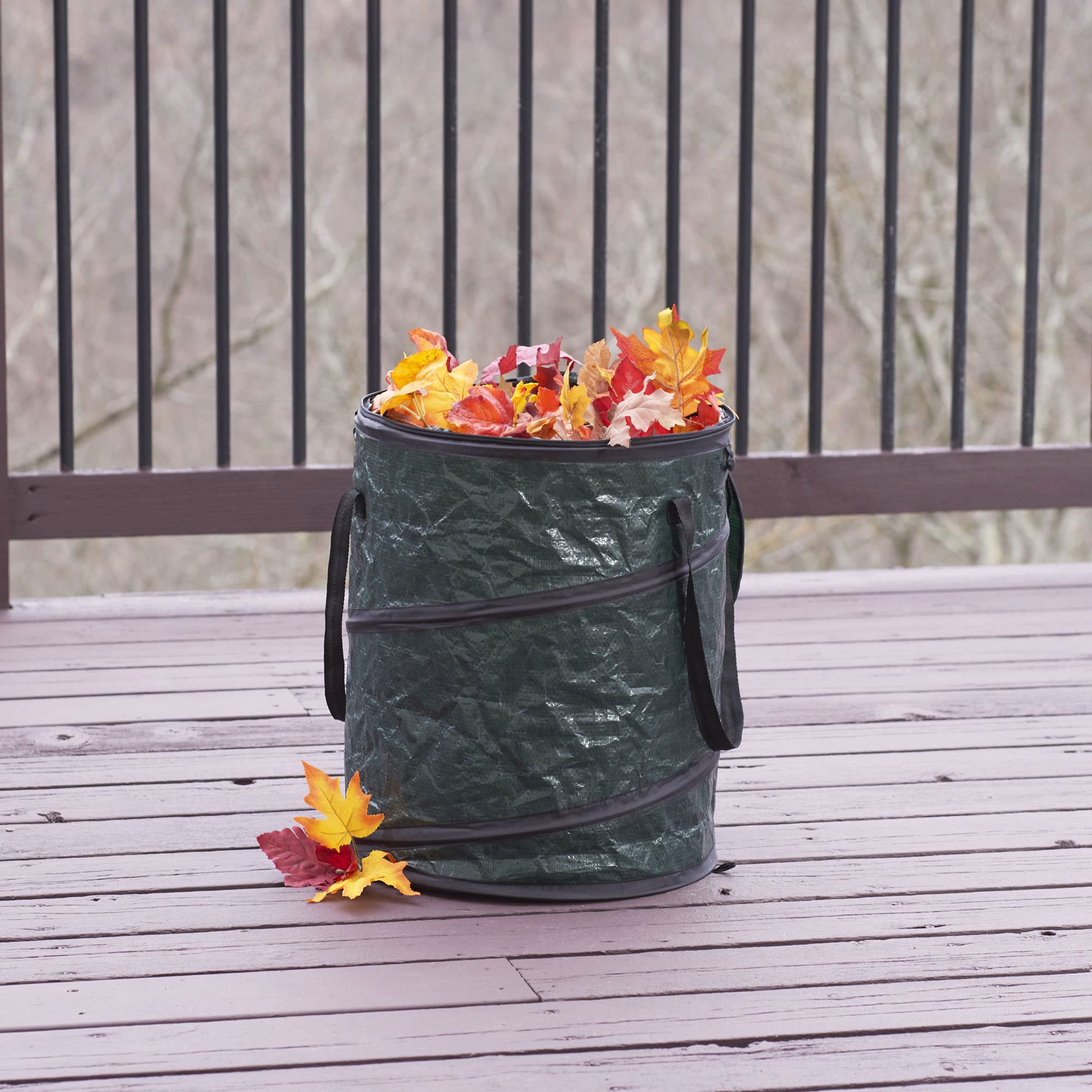 Household Essentials Pop Up Hamper, Pop Up Camping Trash Can, Great for Outdoor or Indoor Use, Portable and Collapsible with Zippered Top, Green