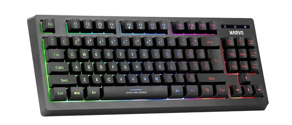 Marvo K607 Wired 87 Key, 3-Color LED Backlight, Full Anti Ghosting, Compact Design TKL Layout Membrane Gaming Keyboard_Black